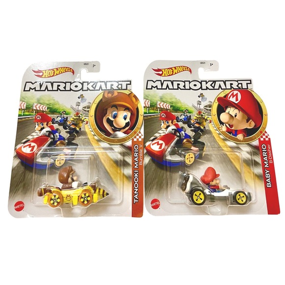 Toys | Tanooki Mario Baby Mario Hot Wheels Mario Kart Diecast Race Cars ...